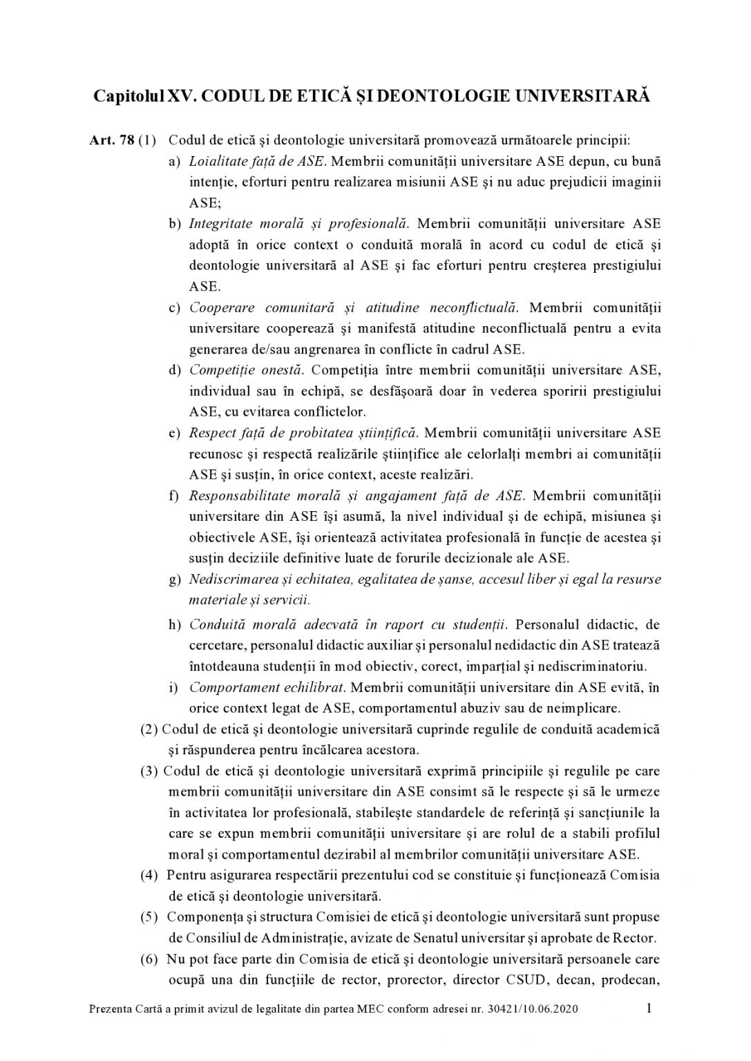Codul de etica – Etica – Academia de Studii Economice din București